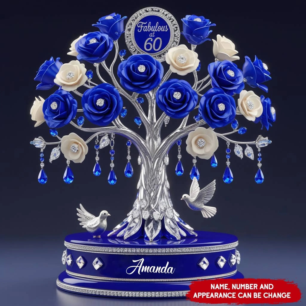 Luxury 60th Birthday Tree Plaque – Blue Rose 22 – Punnypress