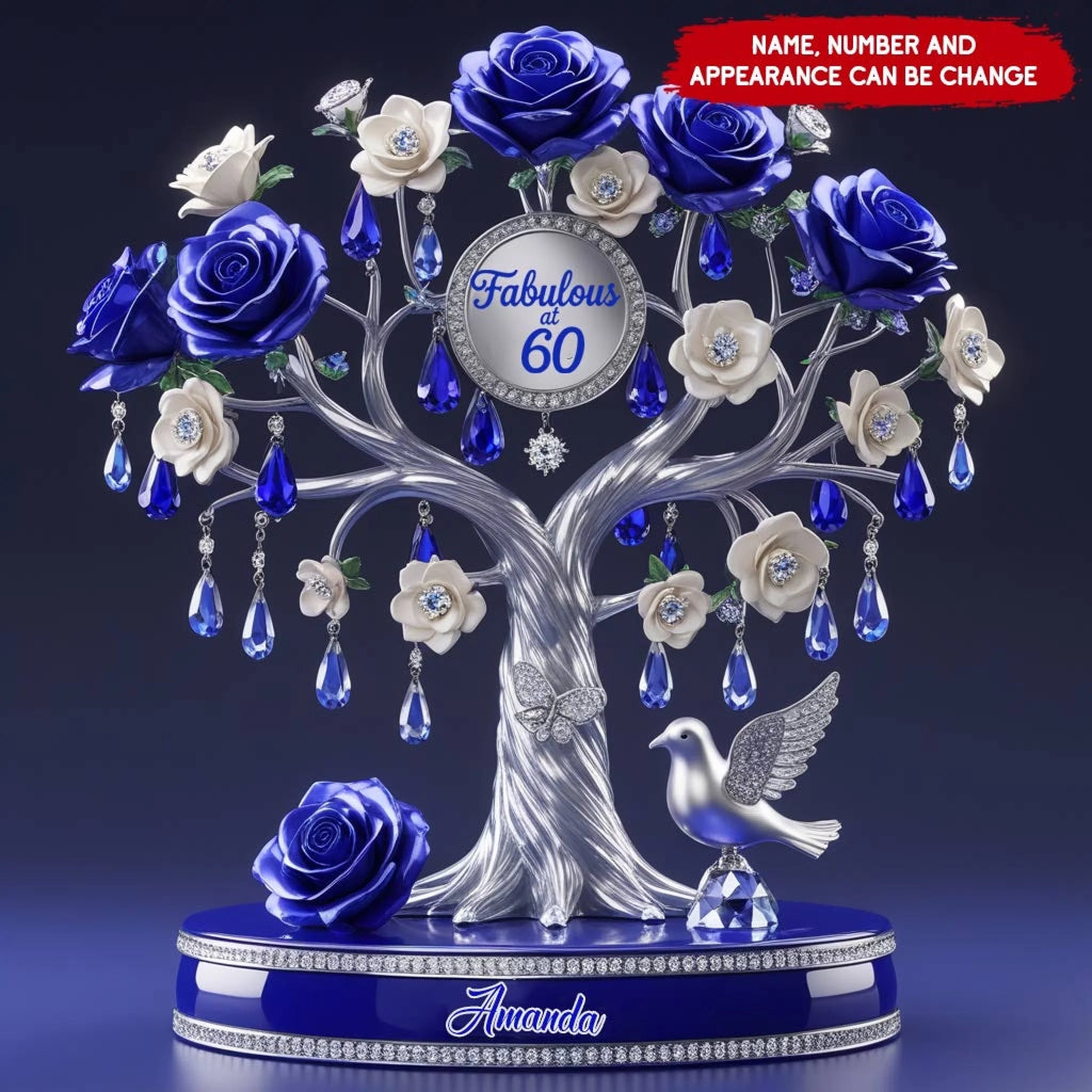 Luxury 60th Birthday Tree Plaque – Blue Rose 24 – Punnypress