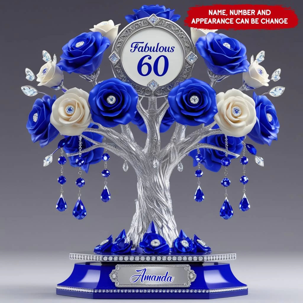 Luxury 60th Birthday Tree Plaque – Blue Rose 27 – Punnypress
